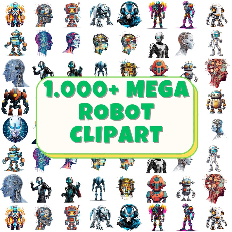 Watercolor Robot Bundle Clipart, Watercolor Clipart, Robot Images, Cute ...
