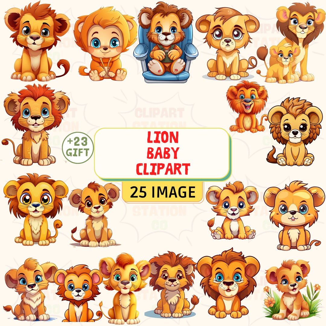 Baby Lion Clipartwatercolor Lion PNG Boho Lion Set - Etsy