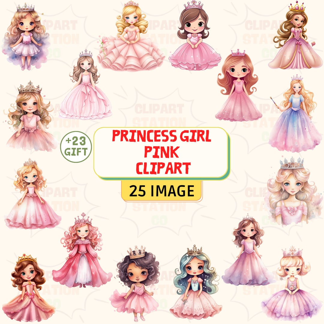 Little Princess Clipart, Watercolor Princess Clipart, Nursery Decor PNG ...
