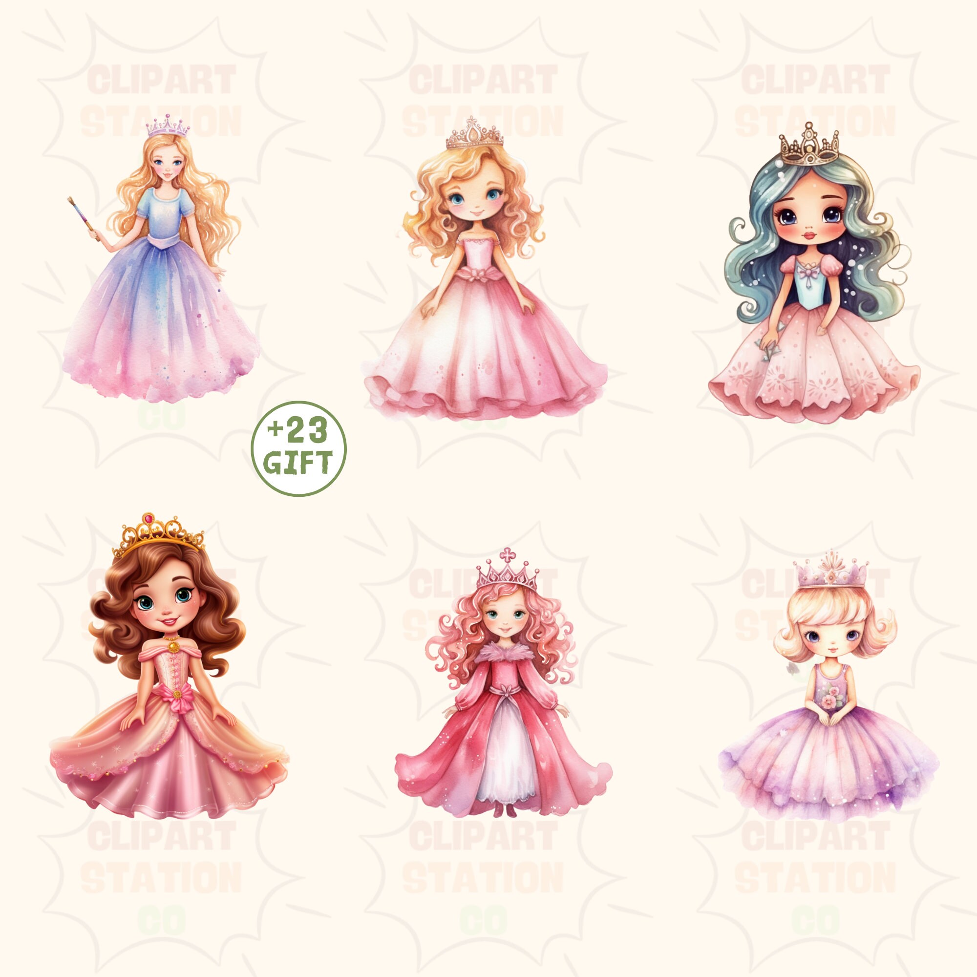 Little Princess Clipart, Watercolor Princess Clipart, Nursery Decor PNG ...