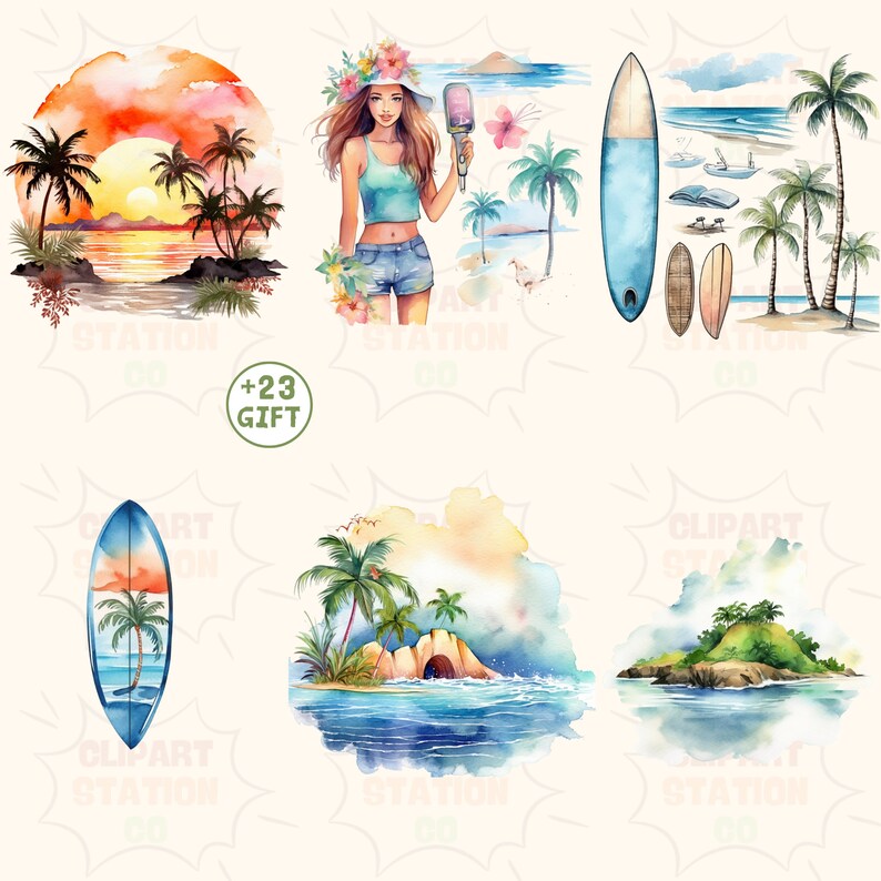 Hawaii Watercolor Clipart, Watercolor Tropical Sunsets Clipart ...