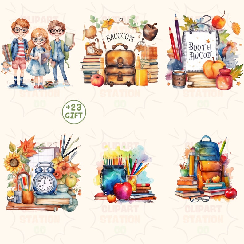 Back to School Clipart, School Clipart Set, School Supplies Clipart Set ...