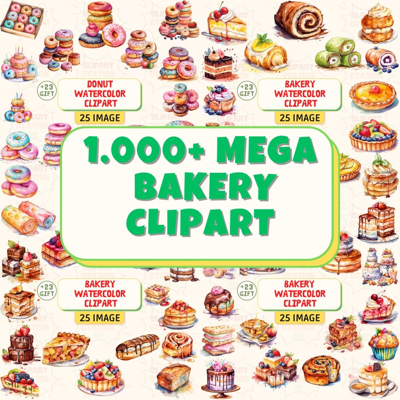 Watercolor Bakery Game Bundle Clipart, Watercolor Clipart, Bakery ...