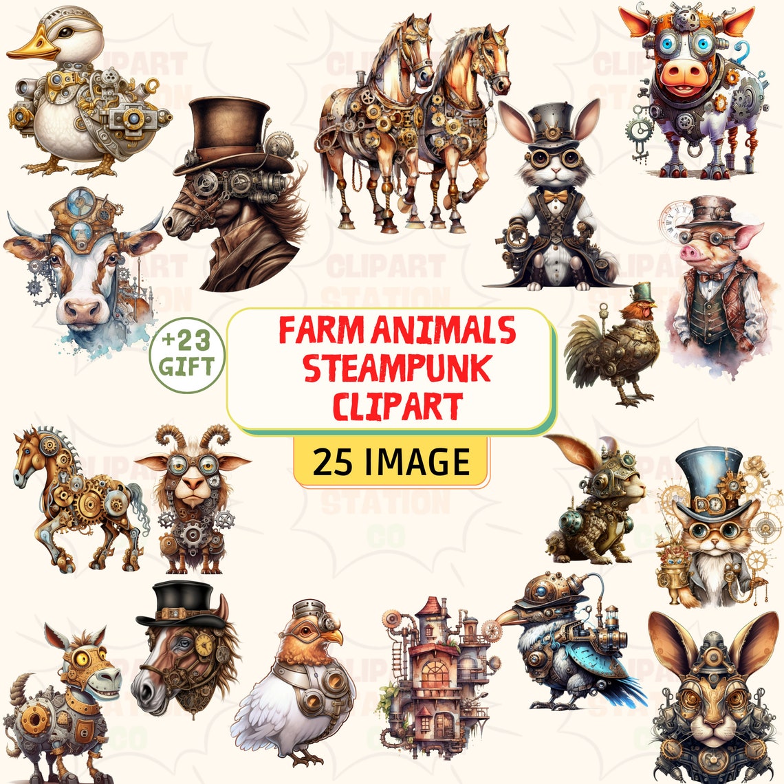 Farm Animals Steampunk Steampunk Farm Barn Clipart Bundle - Etsy