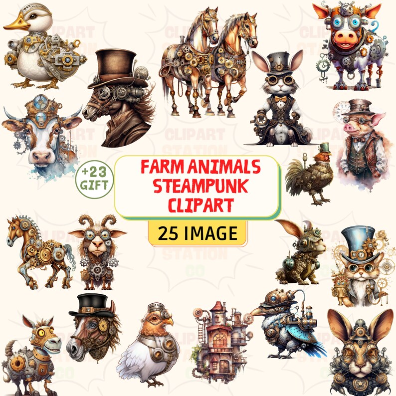 Farm Animals Steampunk Steampunk Farm Barn Clipart Bundle - Etsy