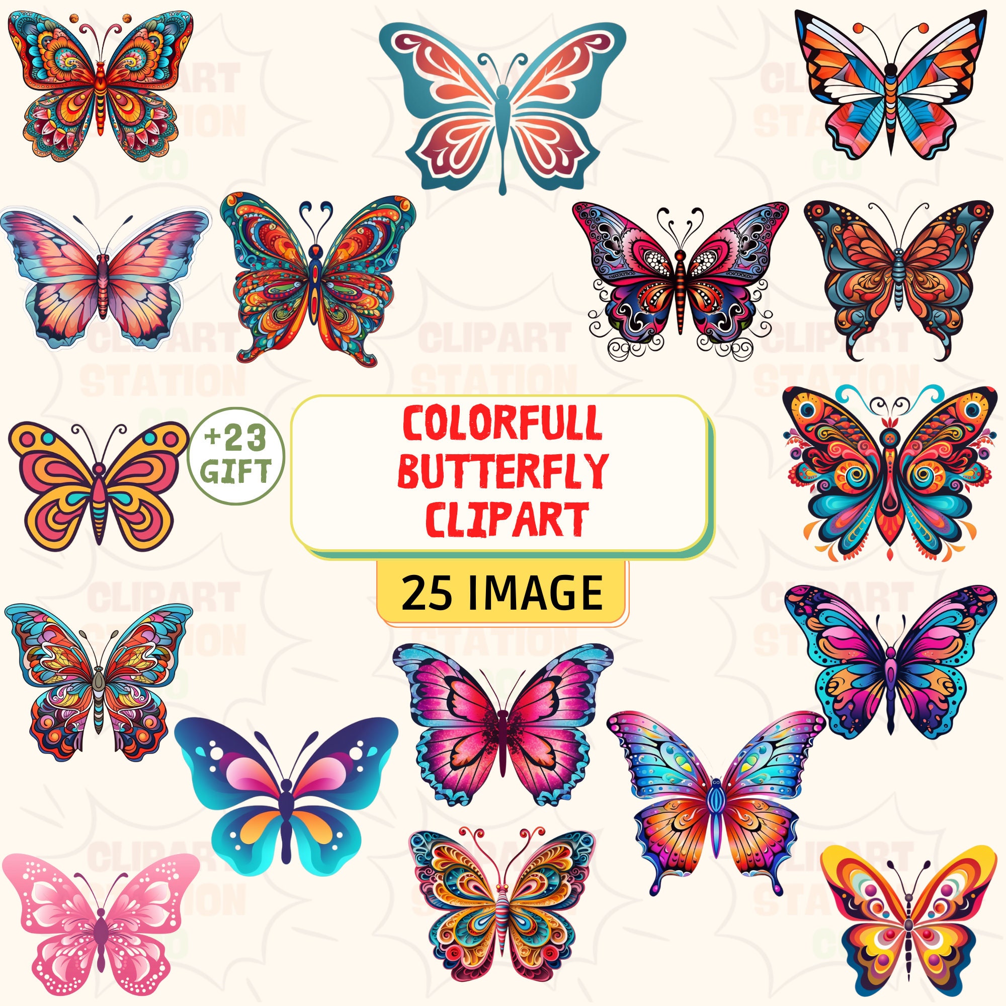 Butterfly Colorful Clipart Mega Bundle, Watercolor Butterflies ...