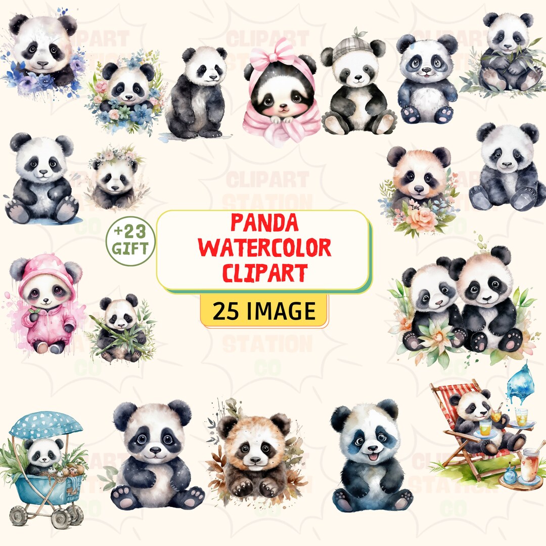 Panda Watercolor Clipart Set, Panda Illustration, Panda Clipart PNG ...