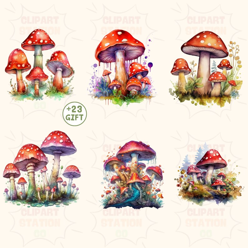 Mushrooms Floral Watercolor Clipart, Mushroom Watercolor Clipart ...