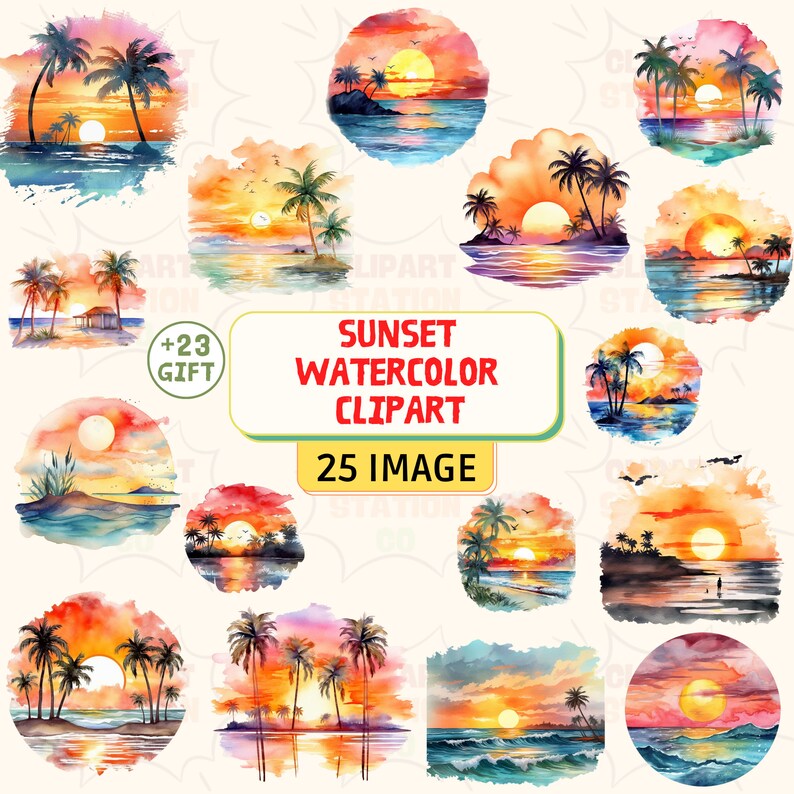 Watercolor Tropical Beach Clipart Summer Beach Clip Art - Etsy
