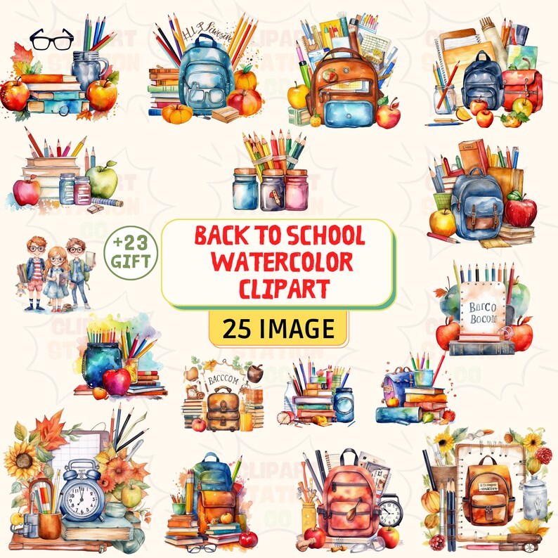 Back to School Clipart, School Clipart Set, School Supplies Clipart Set ...