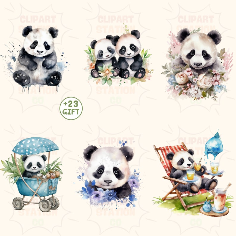 Panda Watercolor Clipart Set, Panda Illustration, Panda Clipart PNG ...