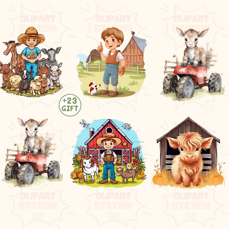 Watercolor Farm Animals Clipart Set, Cute Baby Farm Animals Clipart ...