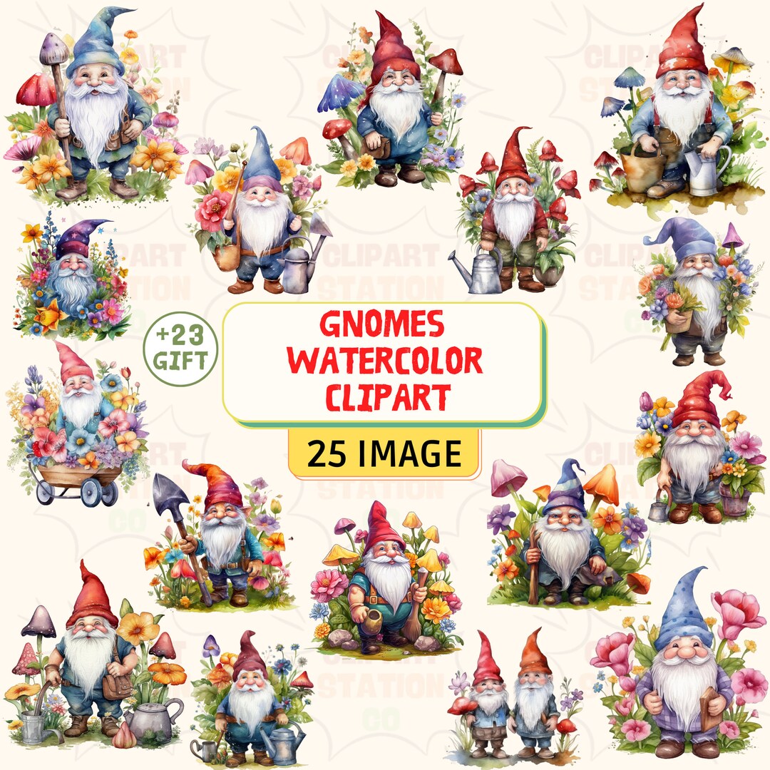 Gnomes Watercolor Clipart Bundle, Magical Enchanting Fairytale ...