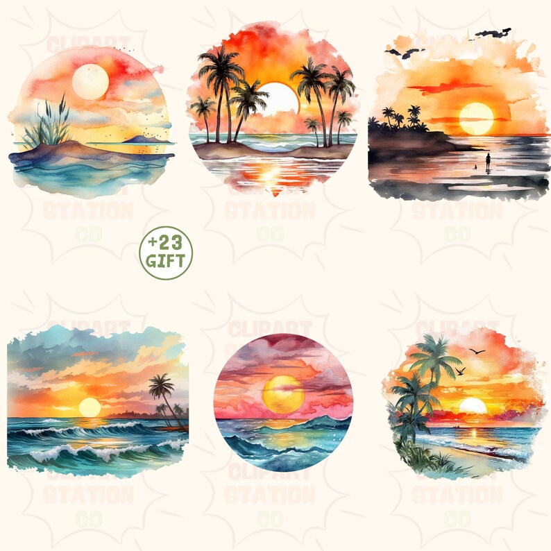 Watercolor Tropical Beach Clipart Summer Beach Clip Art - Etsy