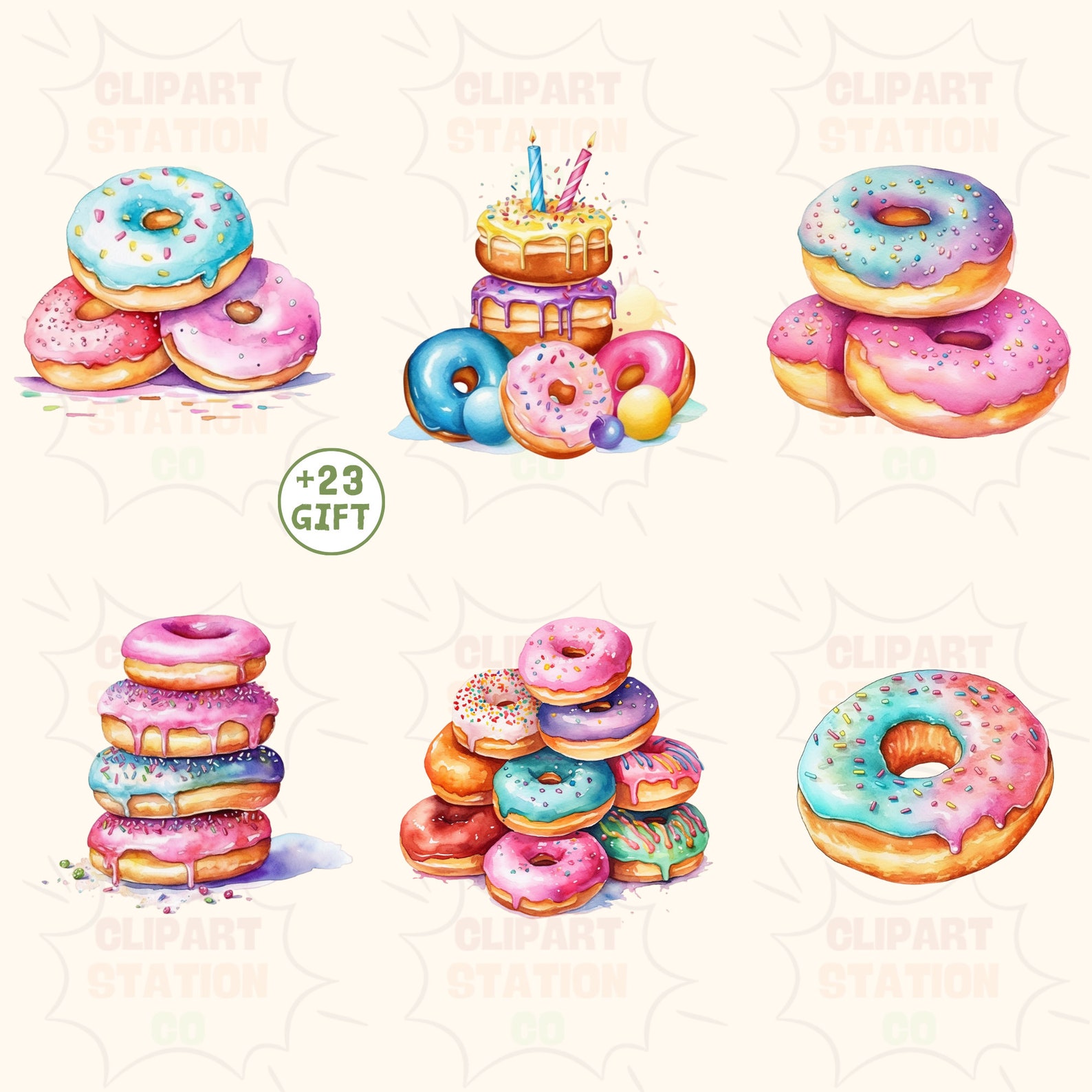 Donut Watercolor Clipart Sweet Bakery Food Clipart Donut - Etsy