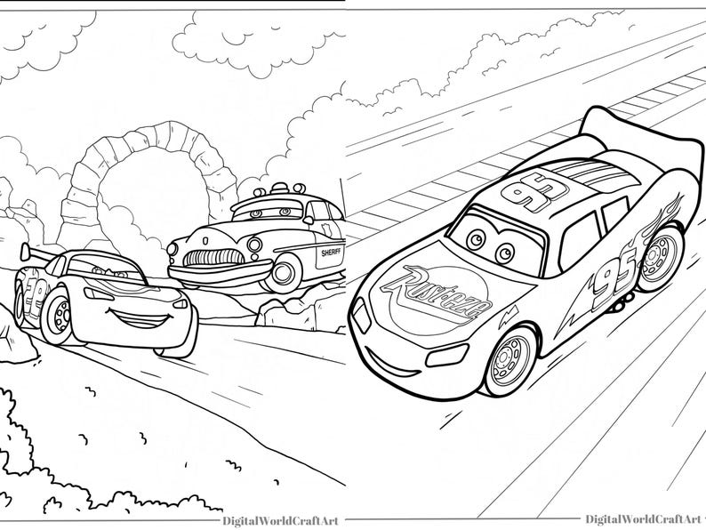 50 Cars Printable Coloring Pages, Lightning Mcqueen (digital Download ...
