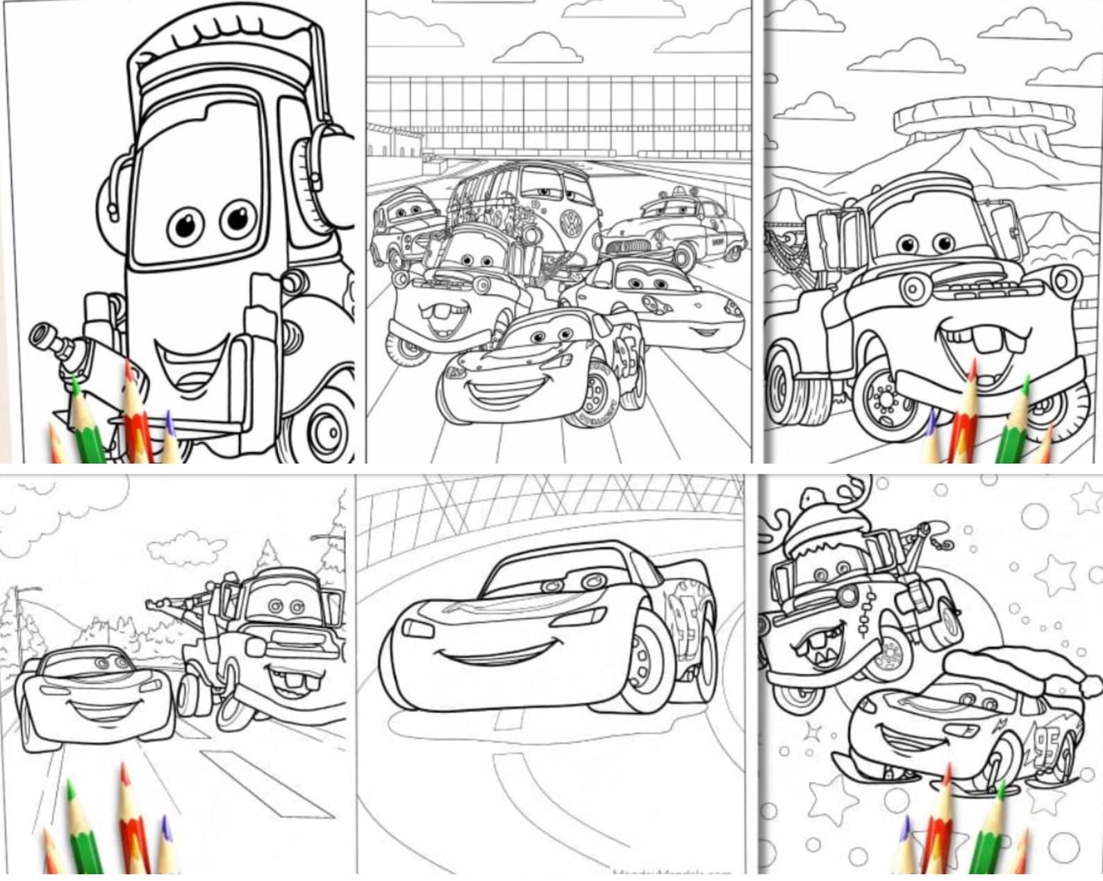 50 Cars Printable Coloring Pages, Lightning Mcqueen Coloring Book, Fun ...