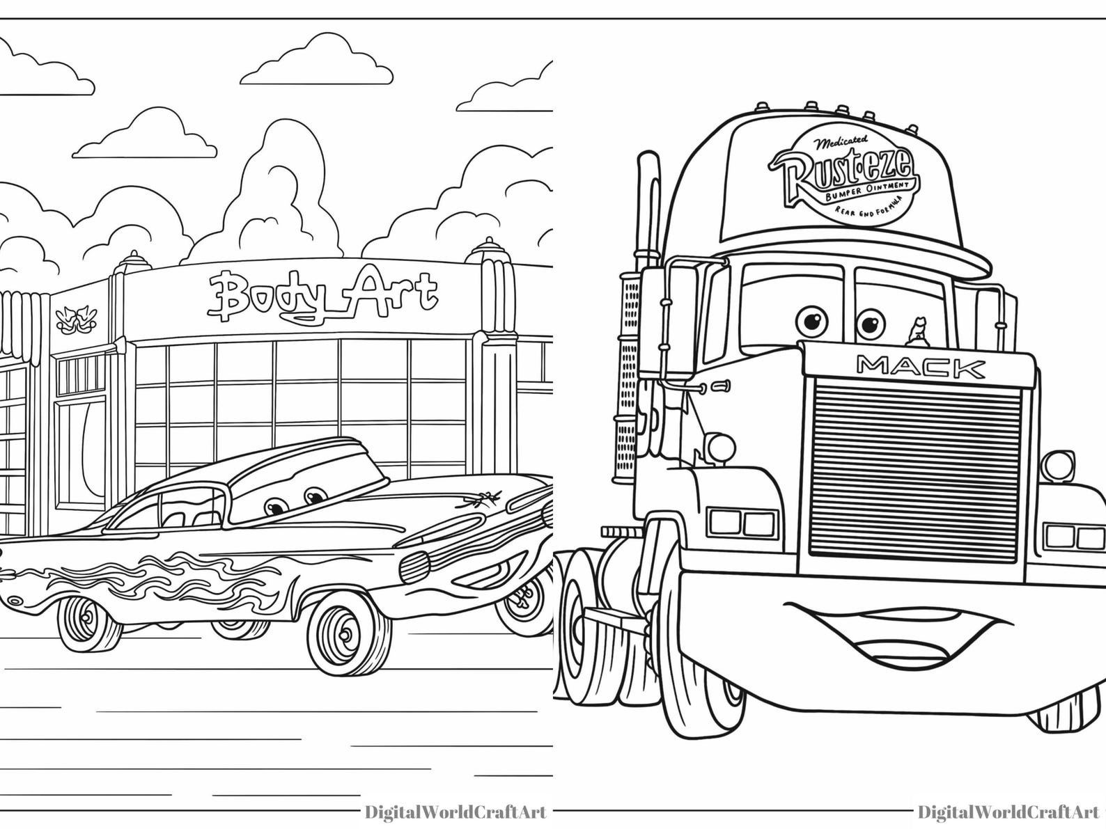 50 Cars Printable Coloring Pages, Lightning Mcqueen Coloring Book, Fun ...