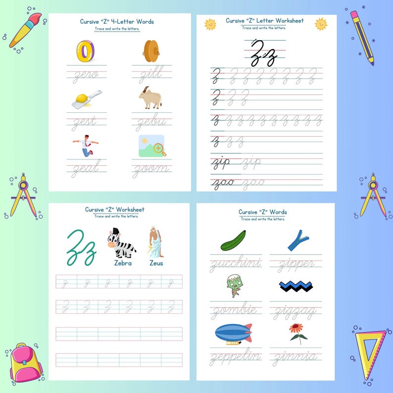 Cursive Alphabet Tracing Worksheets (O-Z) (PDF) - Etsy