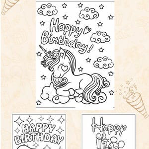 Birthday Coloring Page for Kids , Birthday Party Coloring Sheet , Set ...