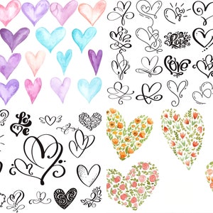 Floral Heart PNG Bundle, Doodle Heart, Love Svg (135 Pcs) (digital ...