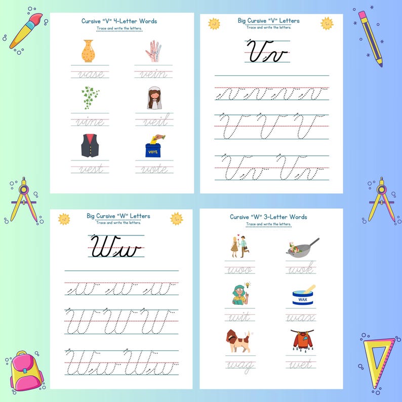 Cursive Alphabet Worksheets (from O-Z) Practice Worksheets for Kids ...