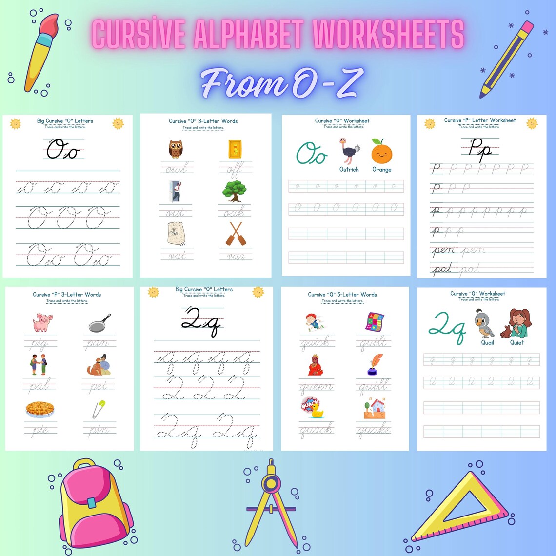 Cursive Alphabet Worksheets from O-Z Practice Worksheets for Kids ...