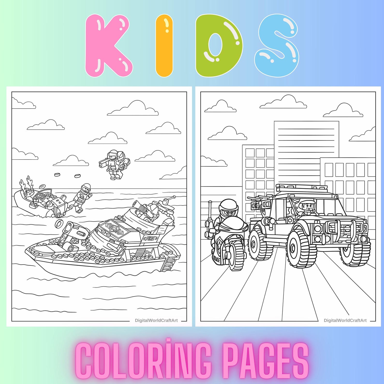Building Blocks Coloring Pages, 59 Page Kids Coloring Book (digital ...