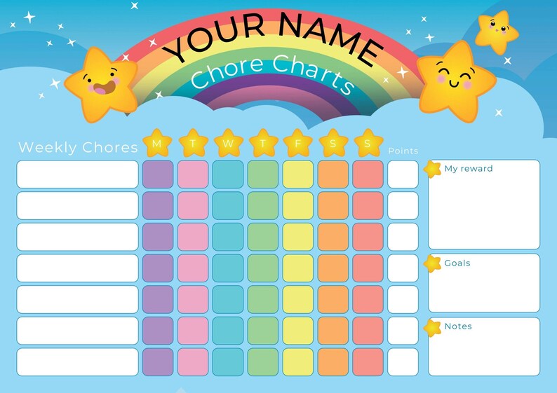 Printable Kids Chore Chart, Rainbow Star Design (PDF) - Etsy