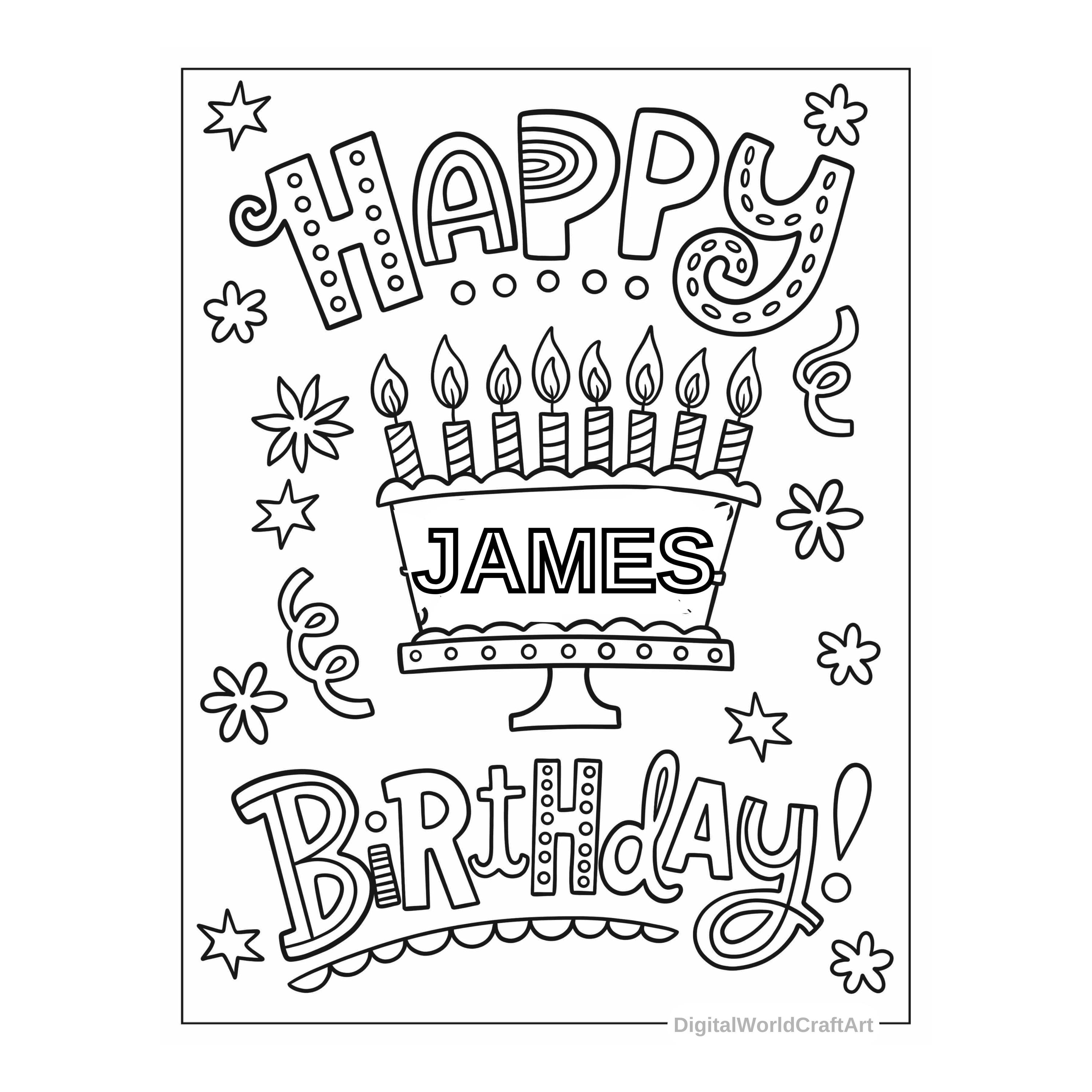 Customizable Birthday Coloring Pages, Birthday Party Coloring, Set of ...