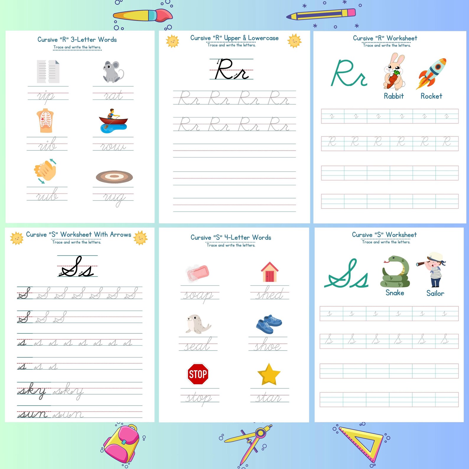 Cursive Alphabet Worksheets (from O-Z) Practice Worksheets for Kids ...