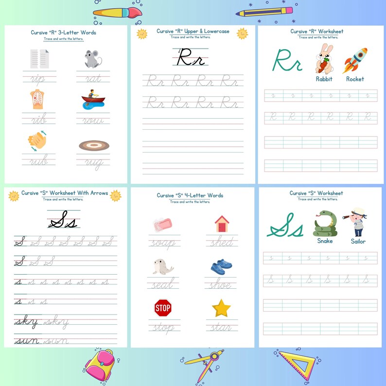 Cursive Alphabet Worksheets (from O-Z) Practice Worksheets for Kids ...