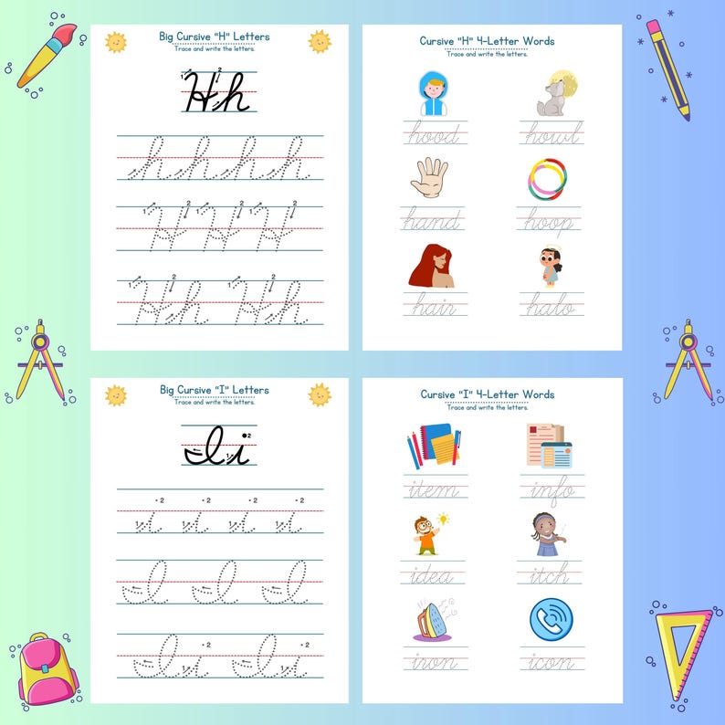 Cursive Alphabet Worksheets (from A-N) Practice Worksheets for Kids ...