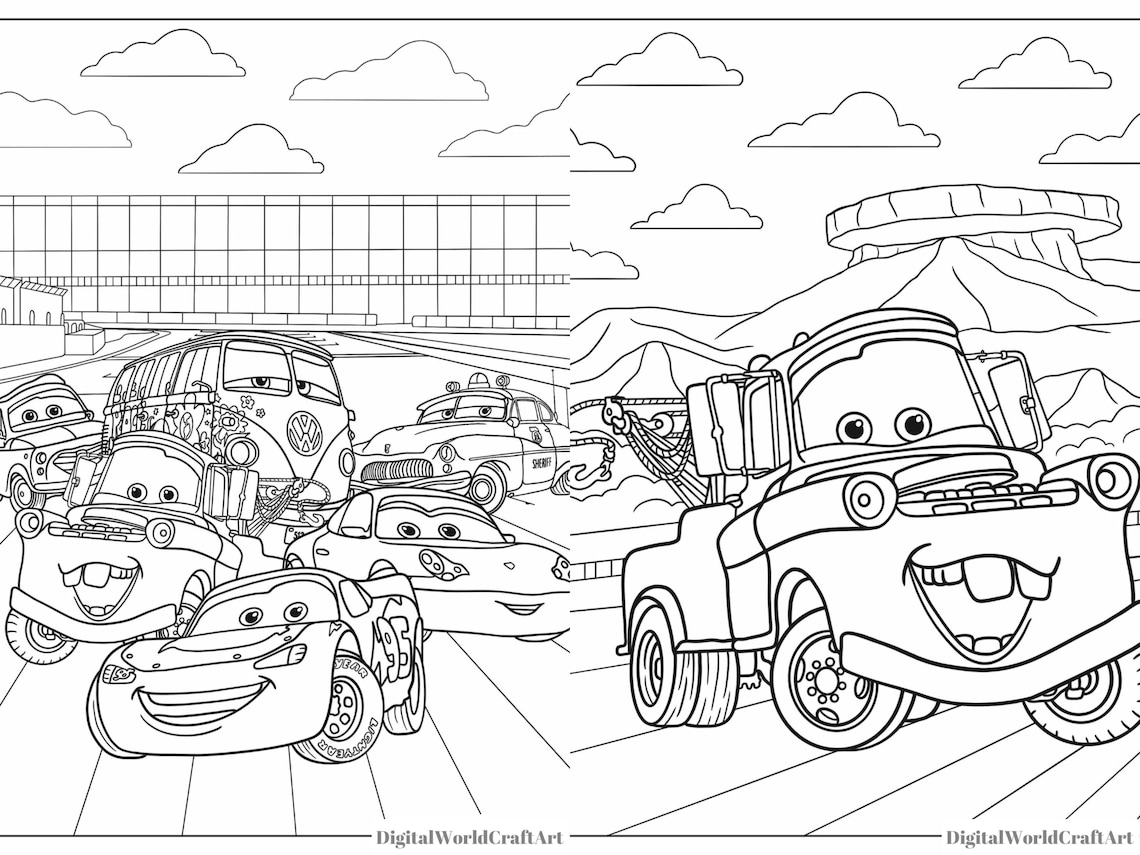 50 Cars Printable Coloring Pages, Lightning Mcqueen Coloring Book, Fun ...