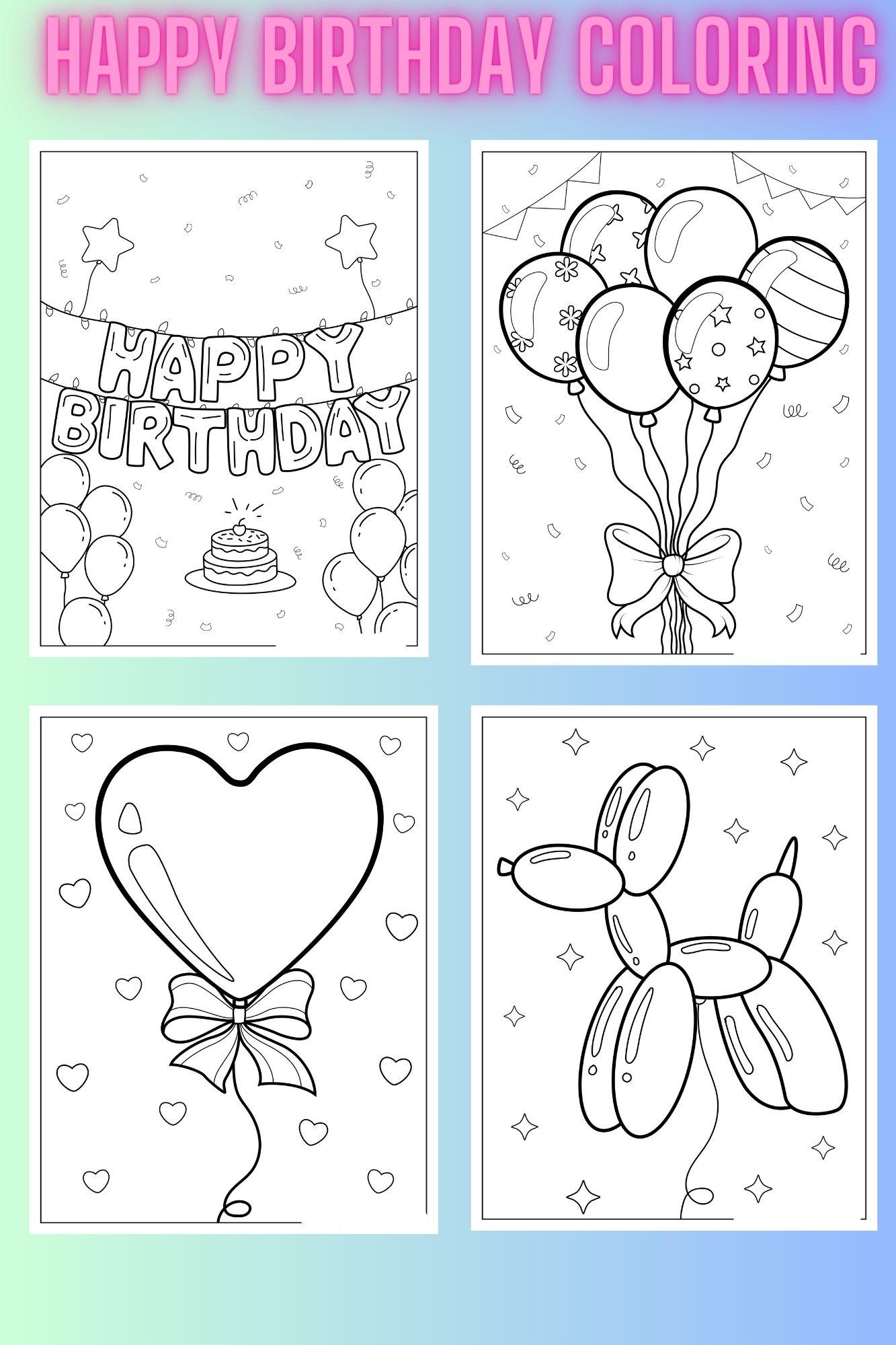 Birthday Coloring Page for Kids , Birthday Party Coloring Sheet , Set ...