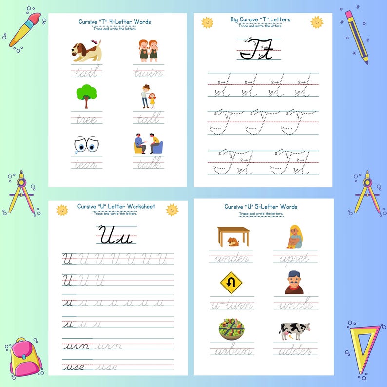Cursive Alphabet Worksheets (from O-Z) Practice Worksheets for Kids ...