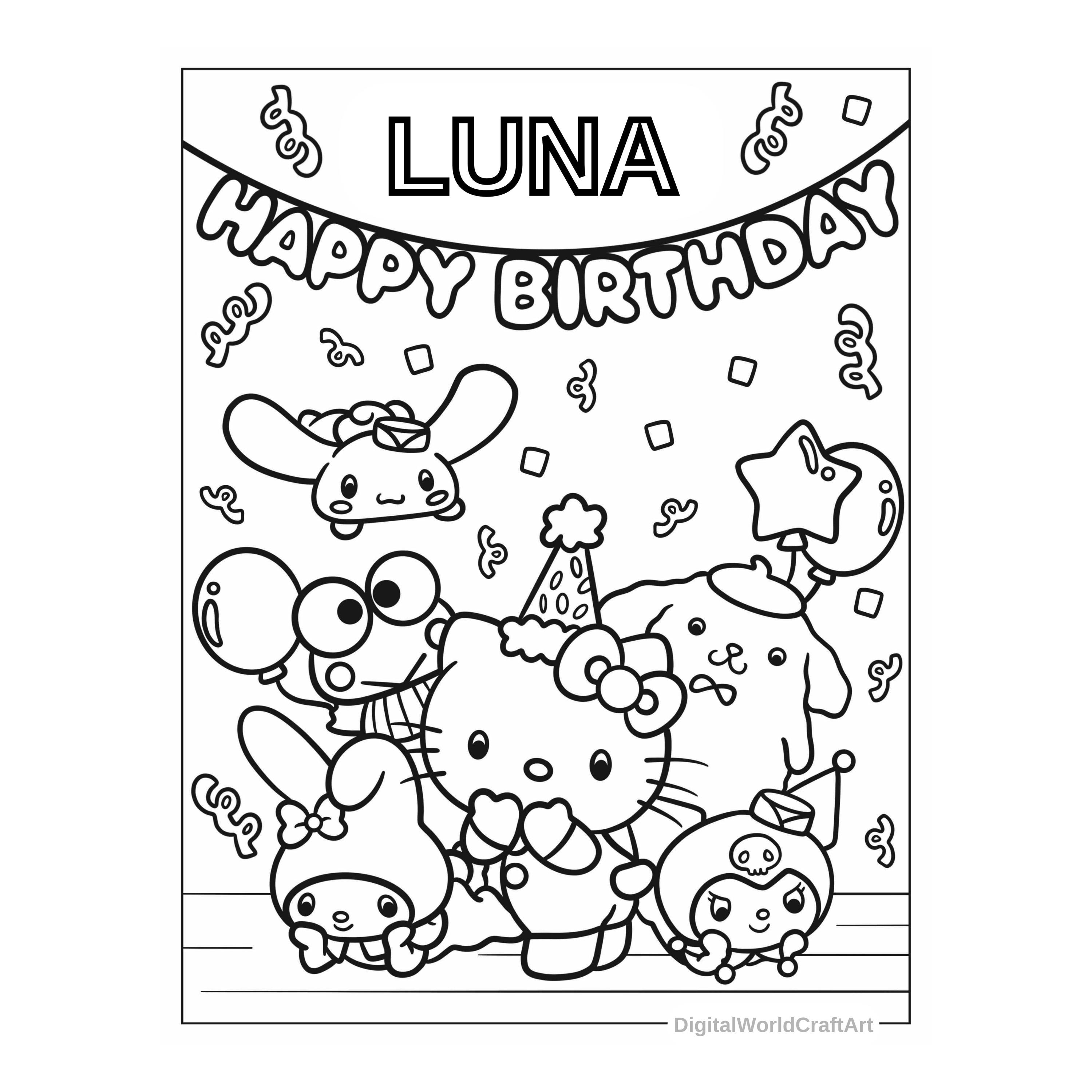 Customizable Birthday Coloring Pages, Birthday Party Coloring, Set of ...