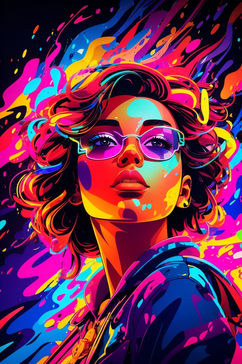 Neon Colors, Cartoon Style of a Woman ,very Vibrant Neon Colors ...