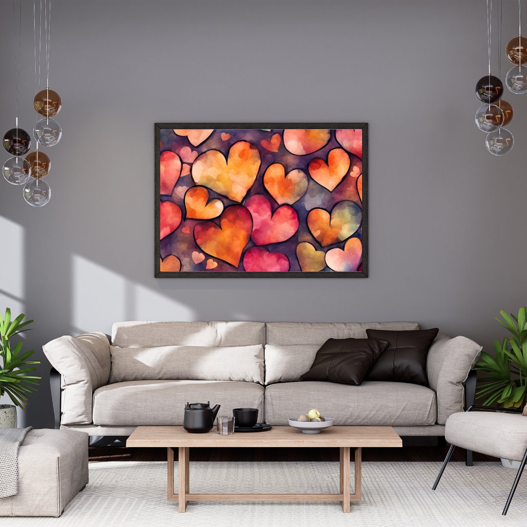 Heart Digital Wall Décor, Wall Art, Heart Design Wall Art, Colorful ...
