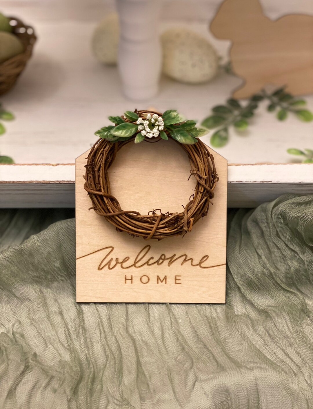 Mini Welcome Home Sign With Wreath, Mini Tiered Tray Decor-tiny Welcome ...