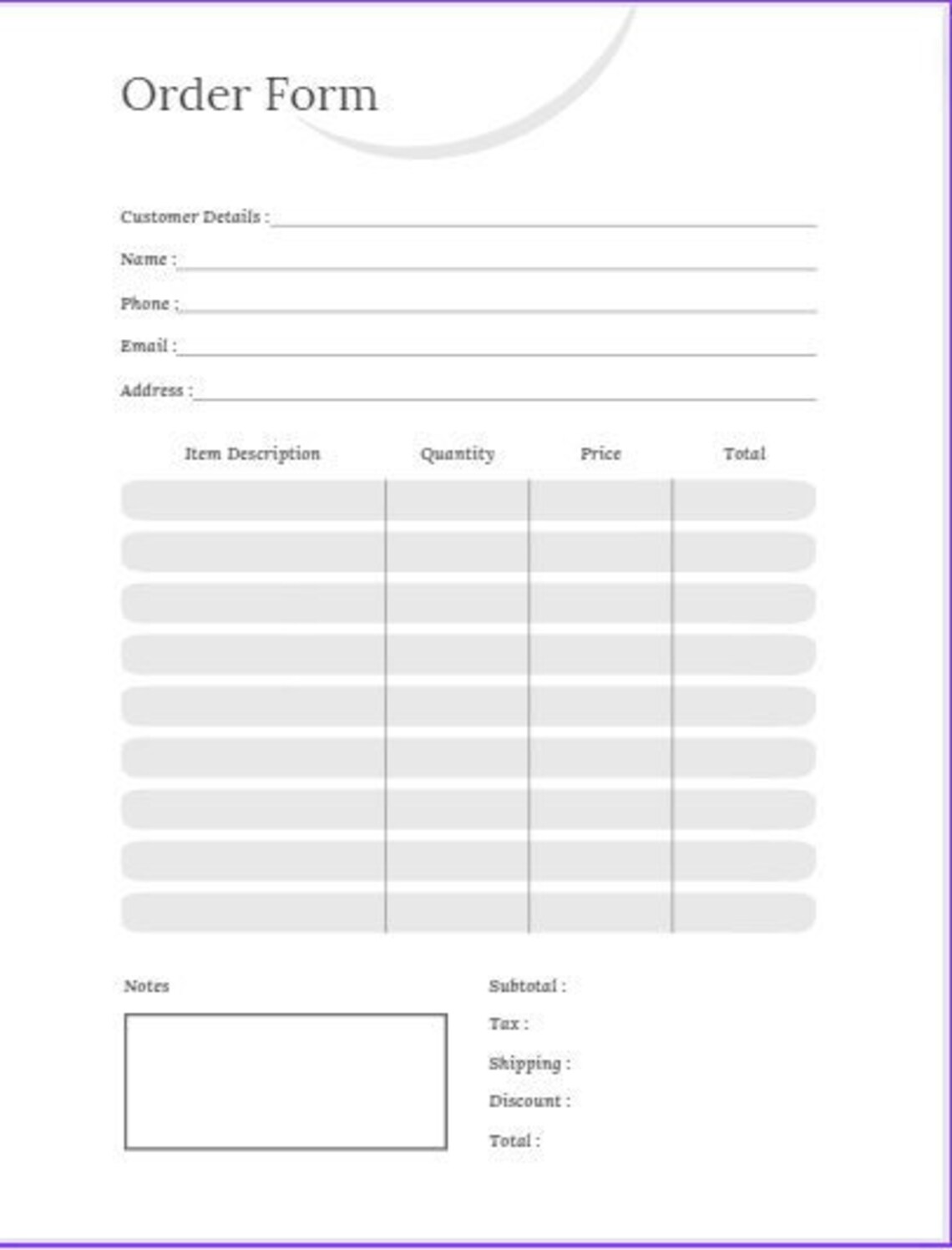 Order Form Templete Digital Download - Etsy