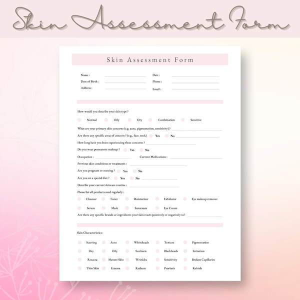 Skin Assessment Form - Etsy