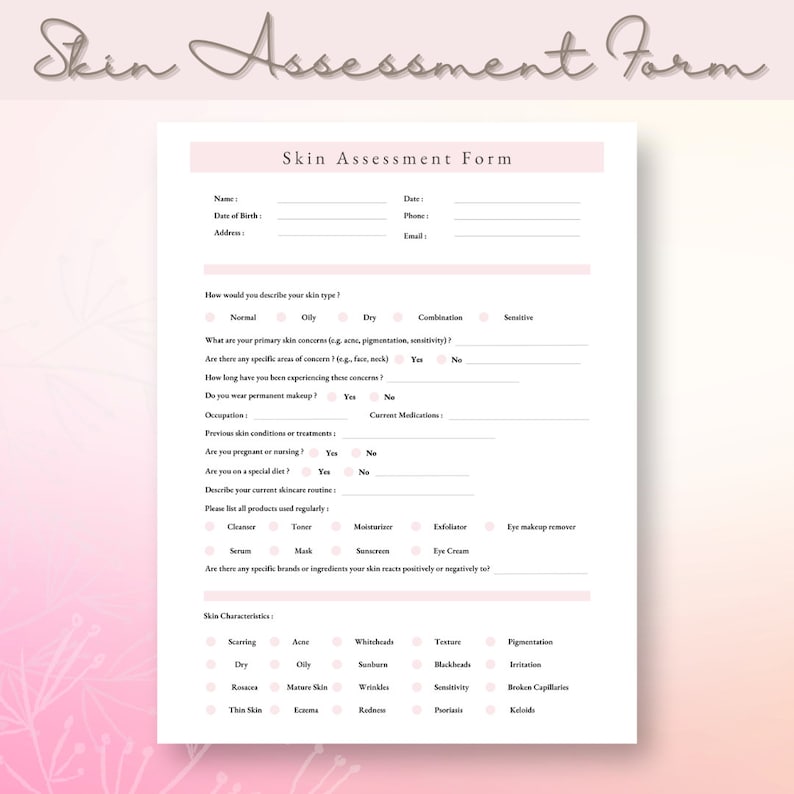 Minimalist Skin Assessment Form| Simple | Printable |facials ...