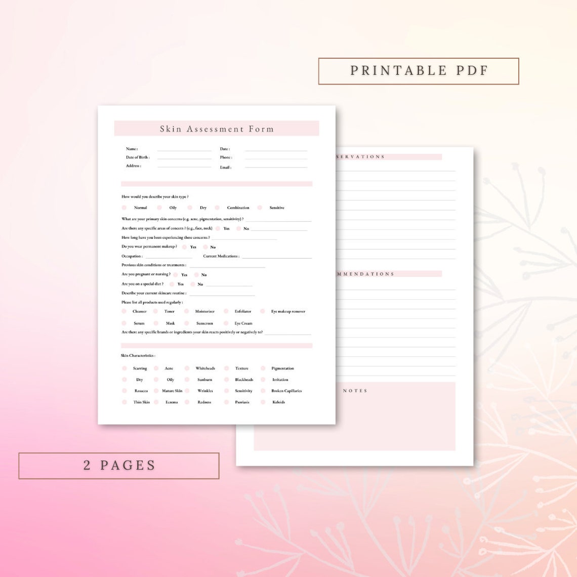 Minimalist Skin Assessment Form| Simple | Printable |facials ...