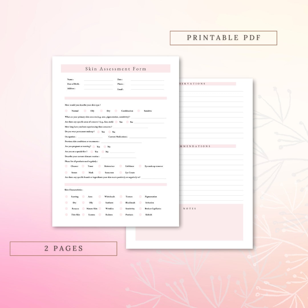 Minimalist Skin Assessment Form| Simple | Printable |facials ...