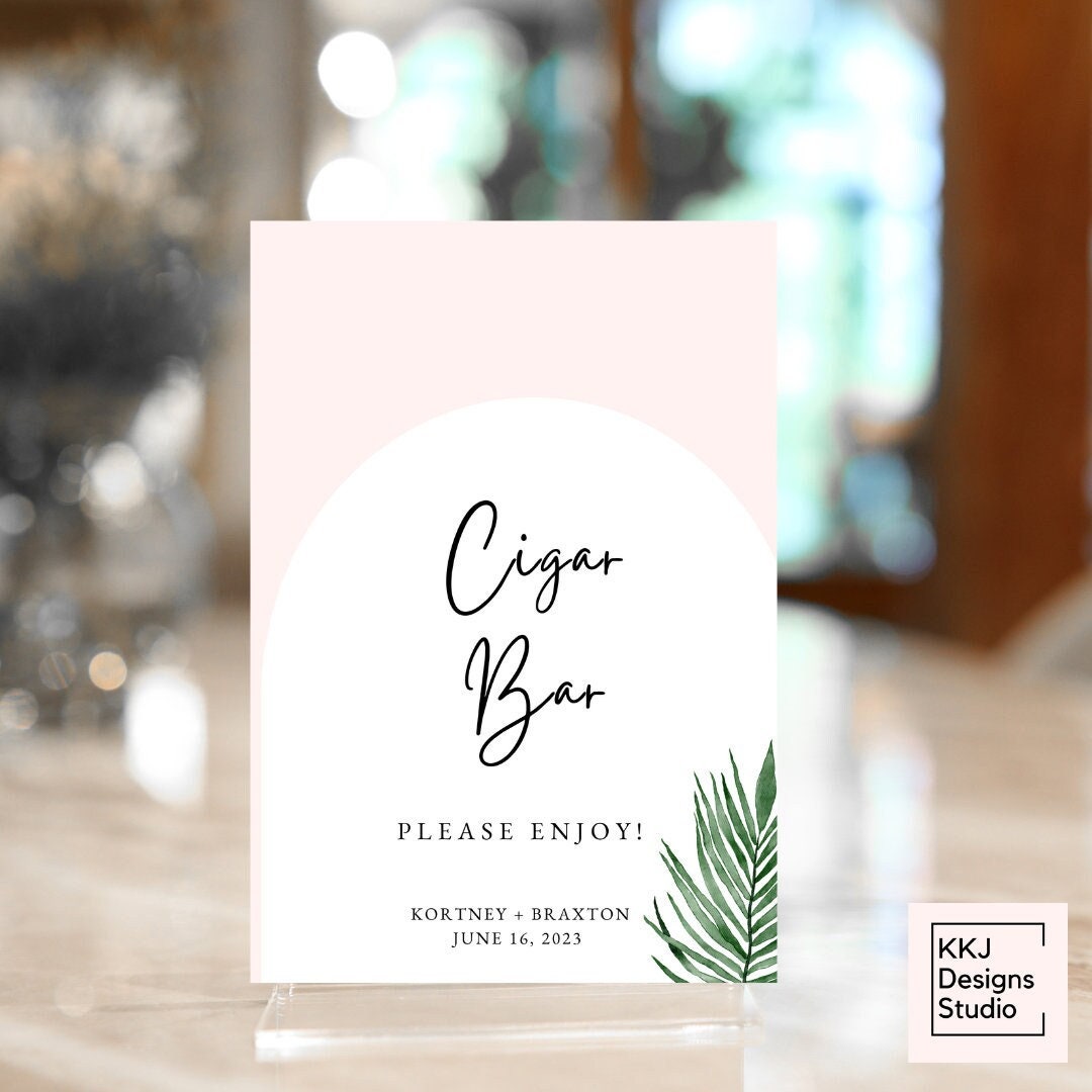 Minimalist Tropical Arch Cigar Bar Sign Wedding Canva Editable Download ...