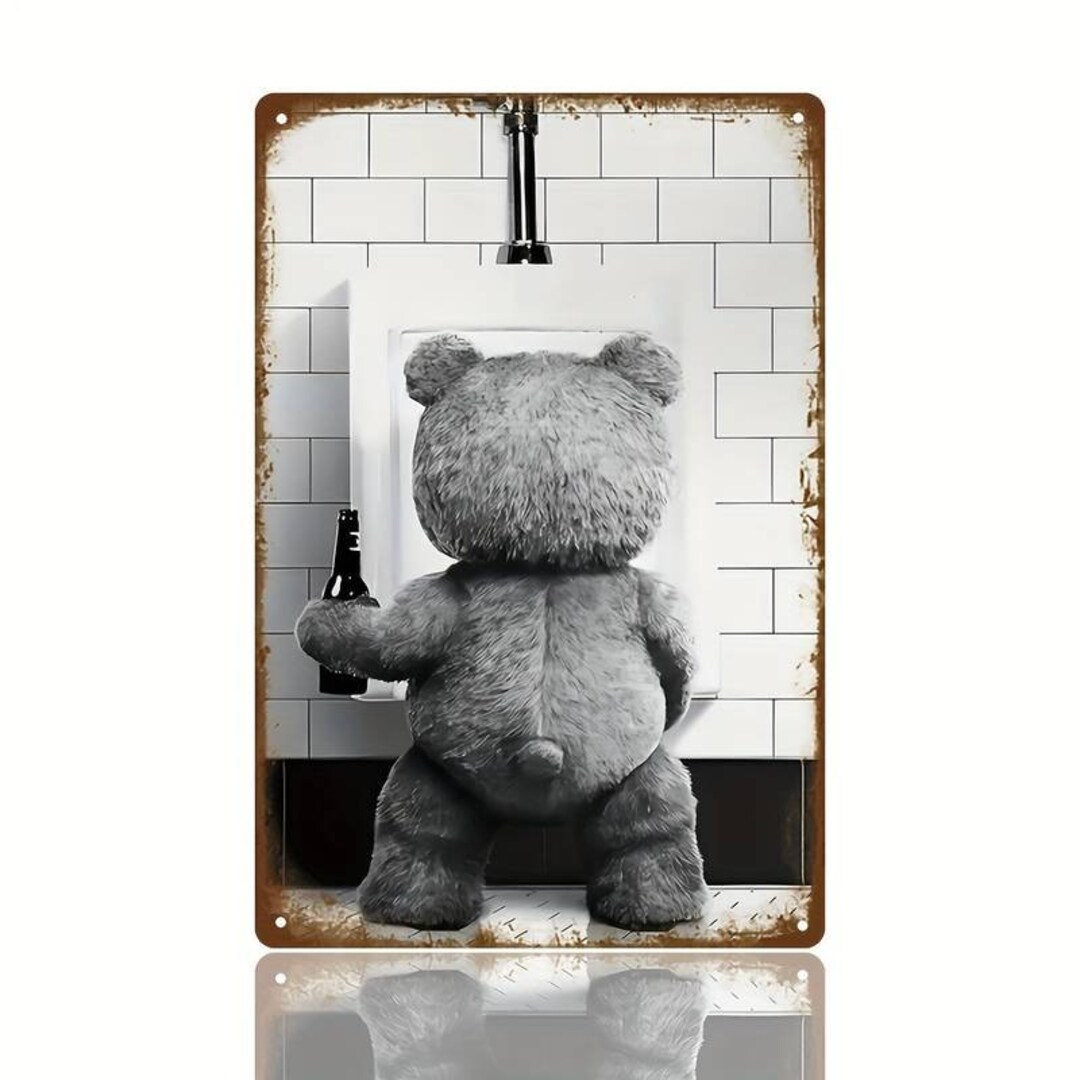 Teddy Bear Toilet Sign for Men Man Cave Party Room Tin Sign Metal Sign ...