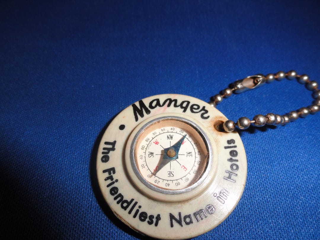 Vintage Historic Manger Hotels Souvenir Working Compass Mirror W/ Chain ...