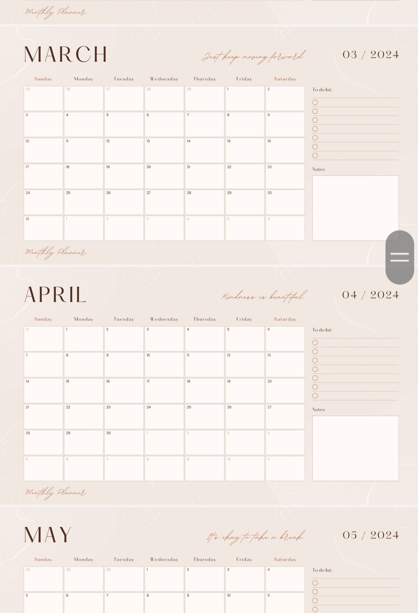 2024 Beige 12 Month Printable Calendar - Etsy