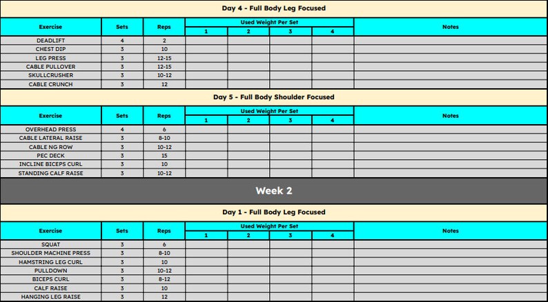 Full Body Workout Plan - 5 Day - Etsy